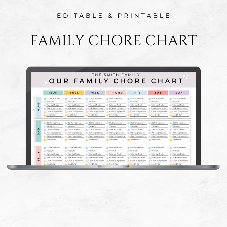 Family Chore Chart Template Kids Chore Chart Tracker Chore List ...
