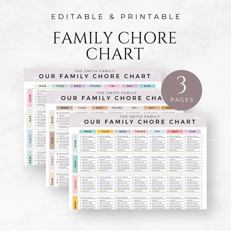 Family Chore Chart Template Kids Chore Chart Tracker Chore List ...