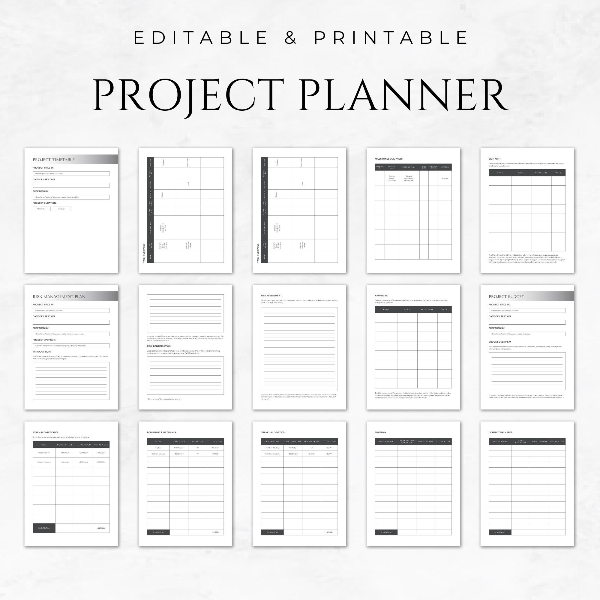 Project Planner Template Printable Project Management Template Project ...