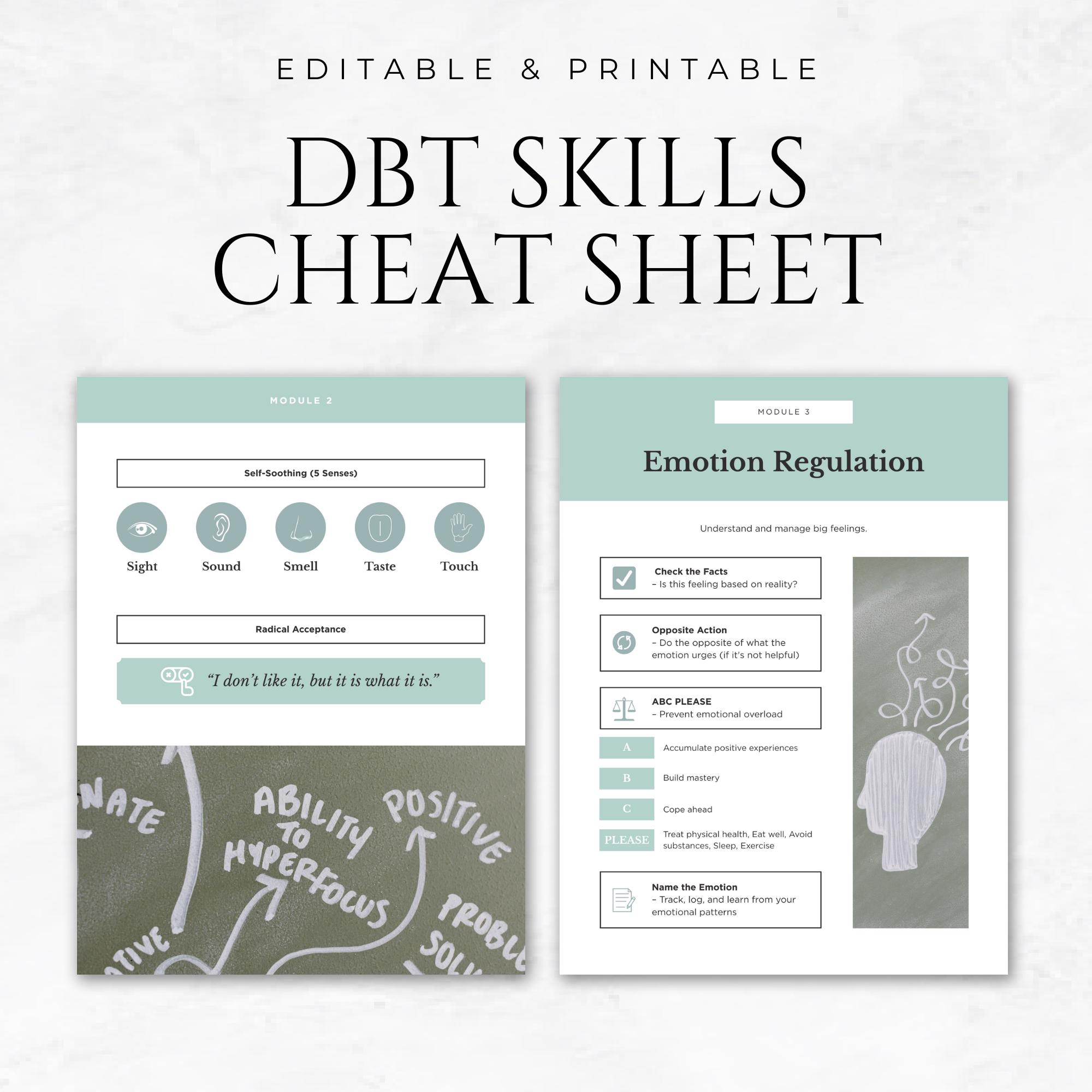 DBT Skills Cheat Sheet Canva Template: Editable Therapy Handout (PDF ...