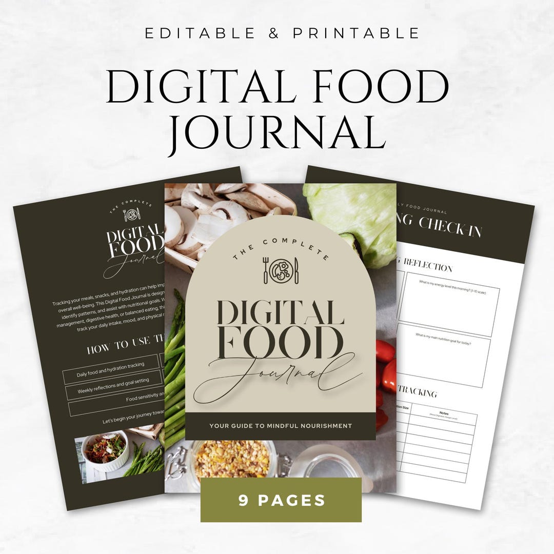 Digital Food Journal Templates Printable Food Diary Meal Tracker ...