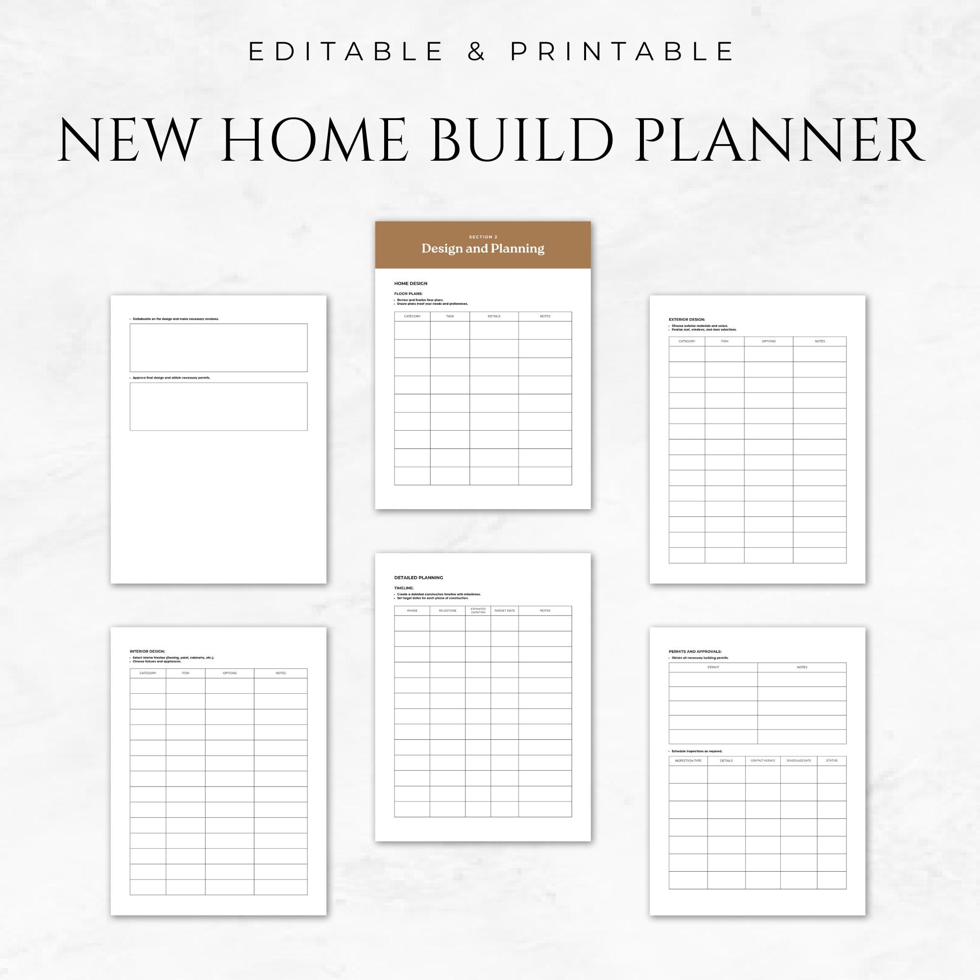 New Home Build Planner Template Editable Construction Budget Planner ...