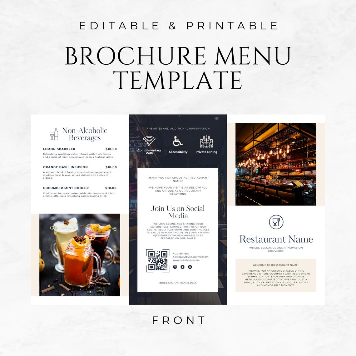 Brochure Menu Canva Template Tri-fold Menu Template Restaurant Menu ...