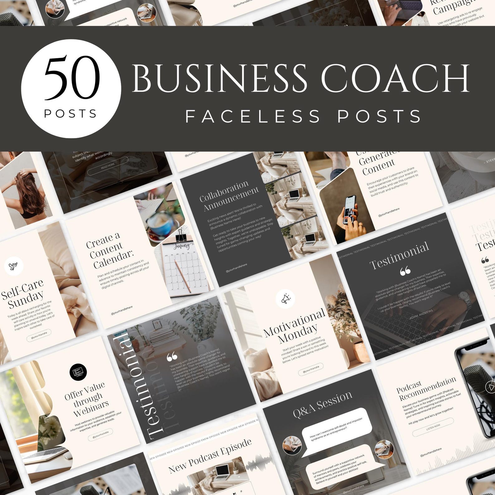 Faceless Instagram Posts Templates for Business Coaches Faceless ...