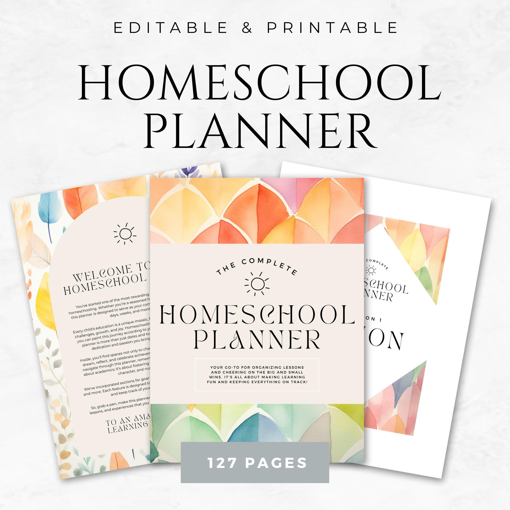 Homeschool Planner Editable Homeschool Organization Lesson Planner ...