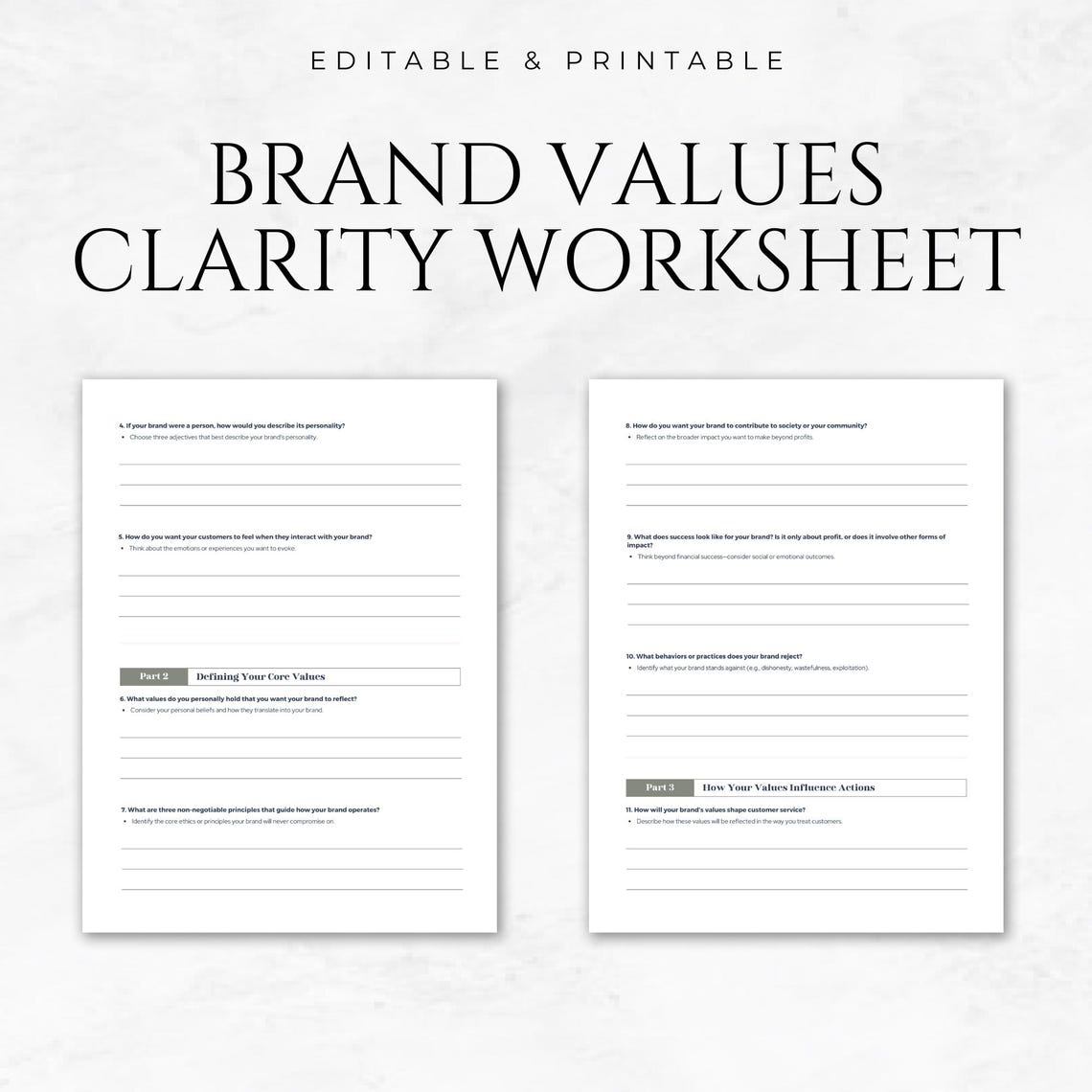 Brand Values Clarity Worksheet Template Printable Brand Strategy Guide ...