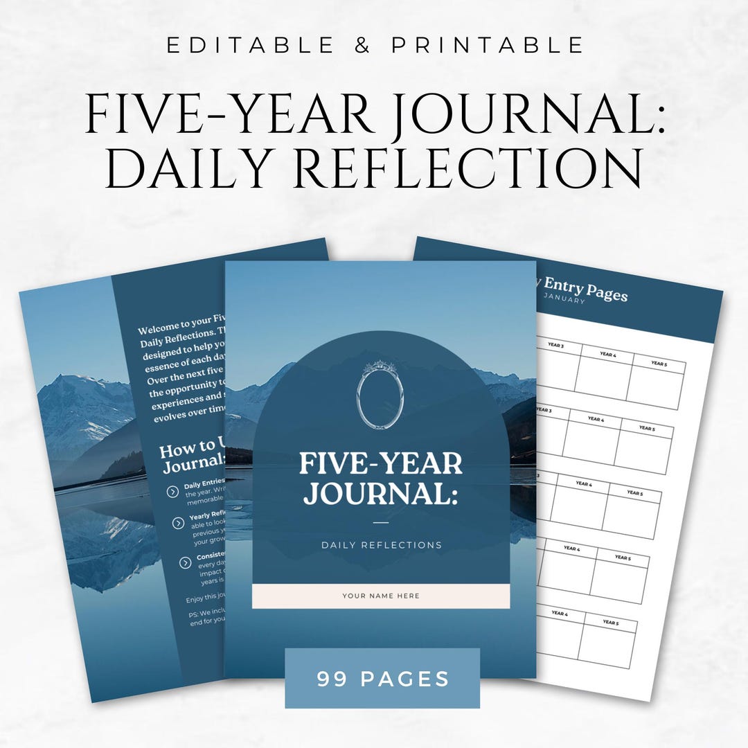 Five Year Plan Journal Template Canva Daily Reflection Journal Goal ...