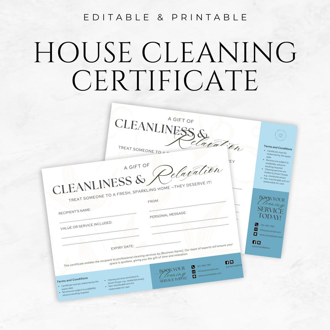 House Cleaning Certificate Template Printable Cleaning Service ...