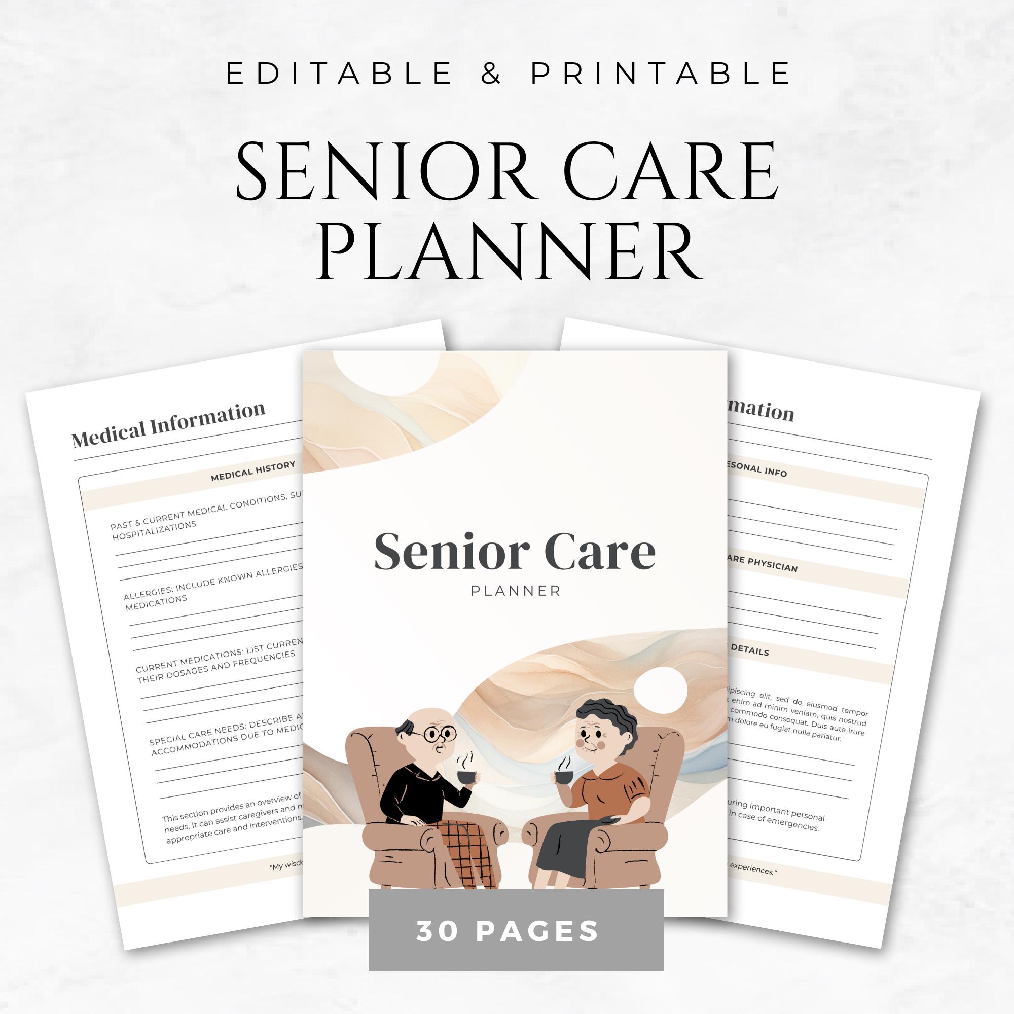 Senior Care Planner Template Printable Caregiver Planner Elderly Care ...