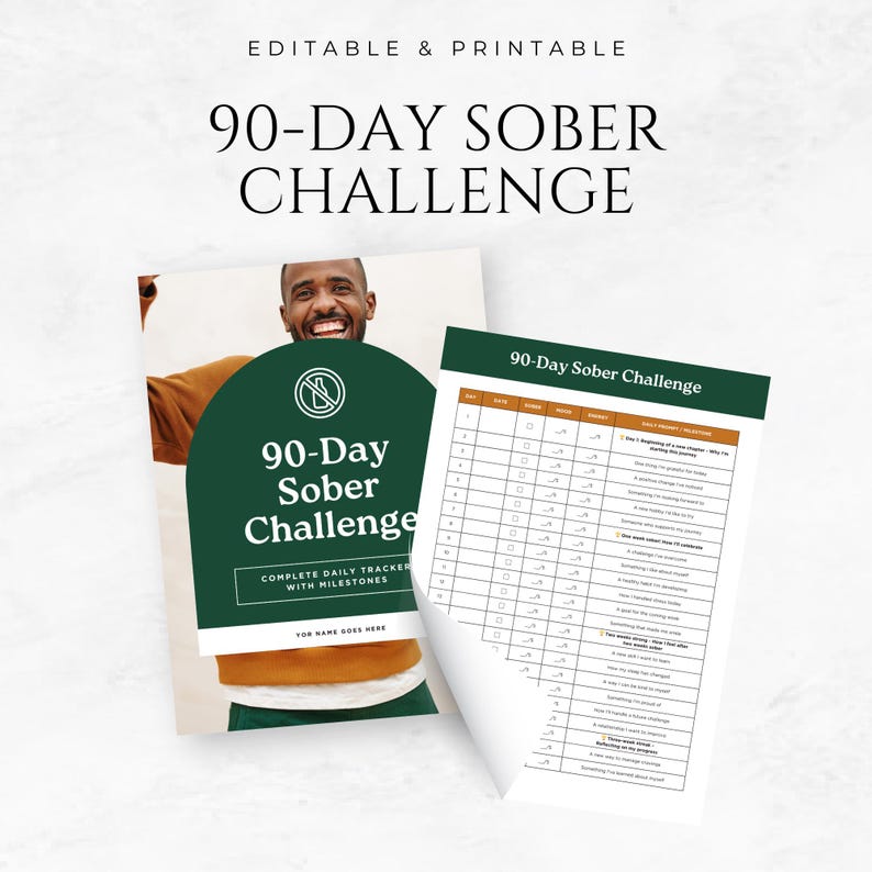 90-day Sober Challenge Template Sobriety Daily Tracker Sobriety Planner ...