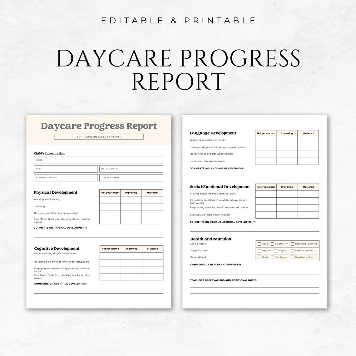 Daycare Progress Report Template Printable Preschool Progress Report ...