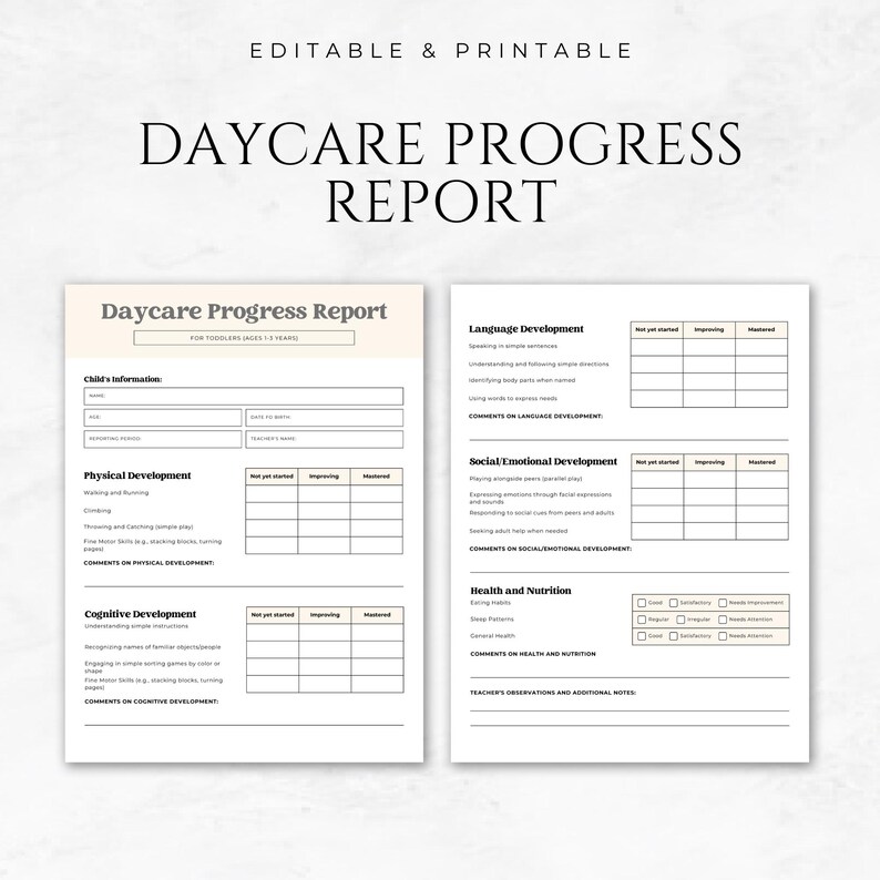 Daycare Progress Report Template Printable Preschool Progress Report ...