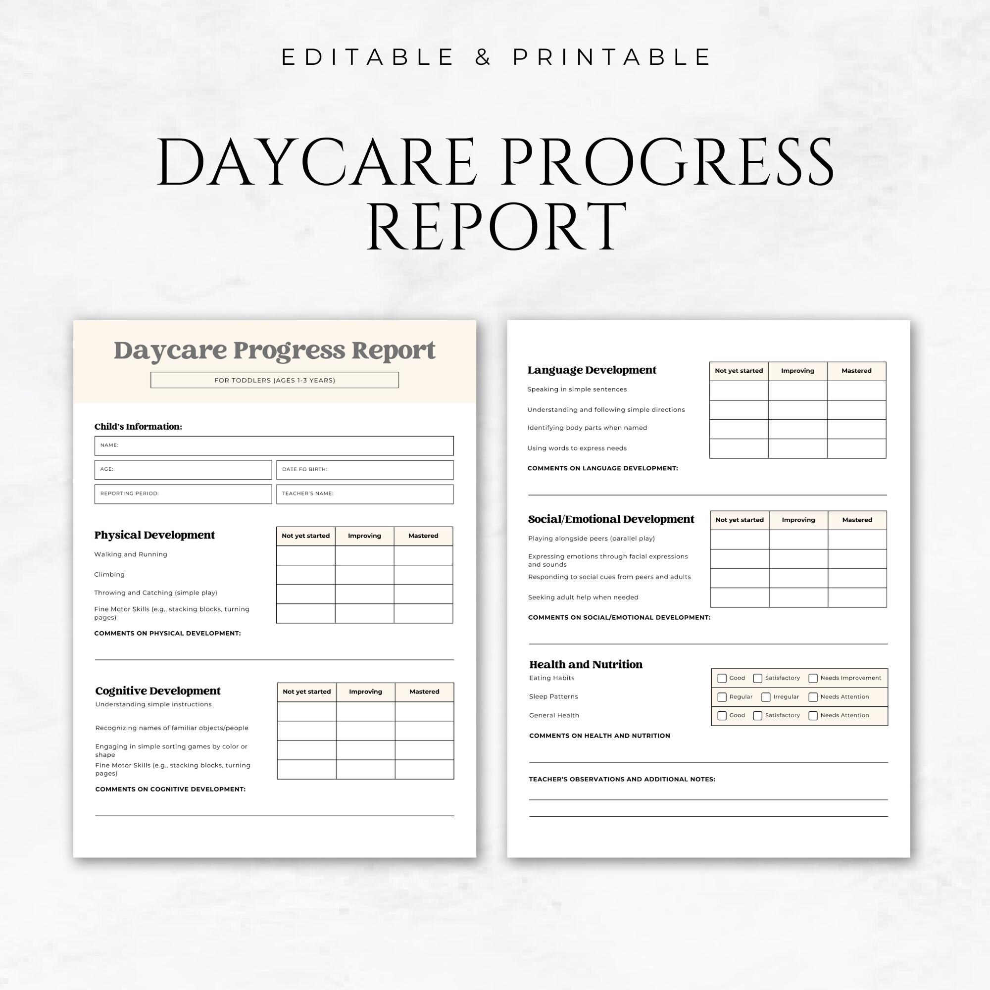 Daycare Progress Report Template Printable Preschool Progress Report ...