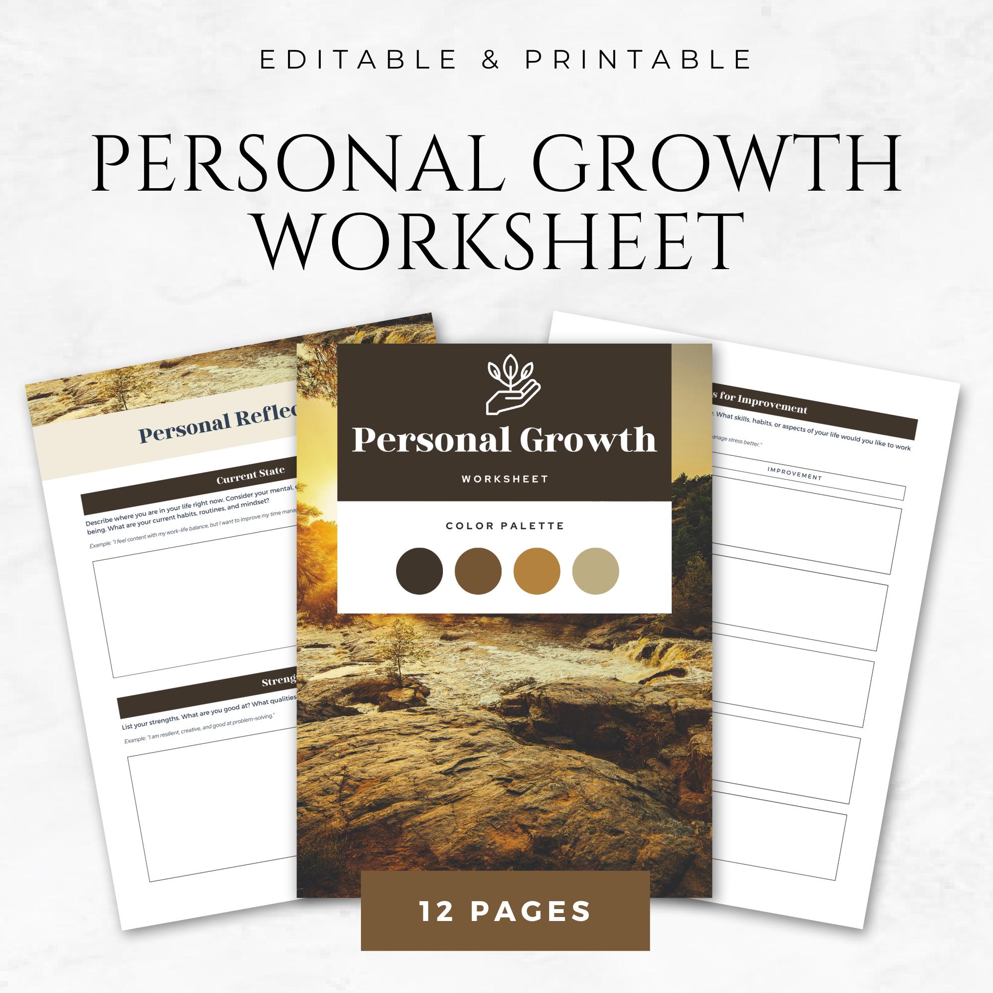 Personal Growth Worksheet Template Printable Self-development Worksheet ...