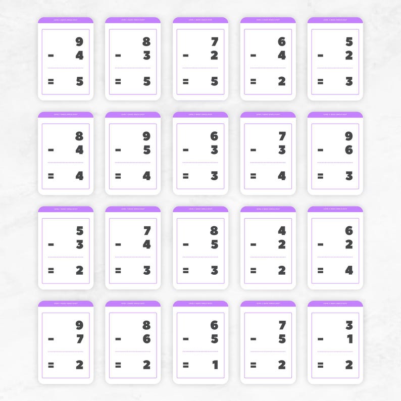 Subtraction Flash Cards Template Printable Math Flash Cards Math ...