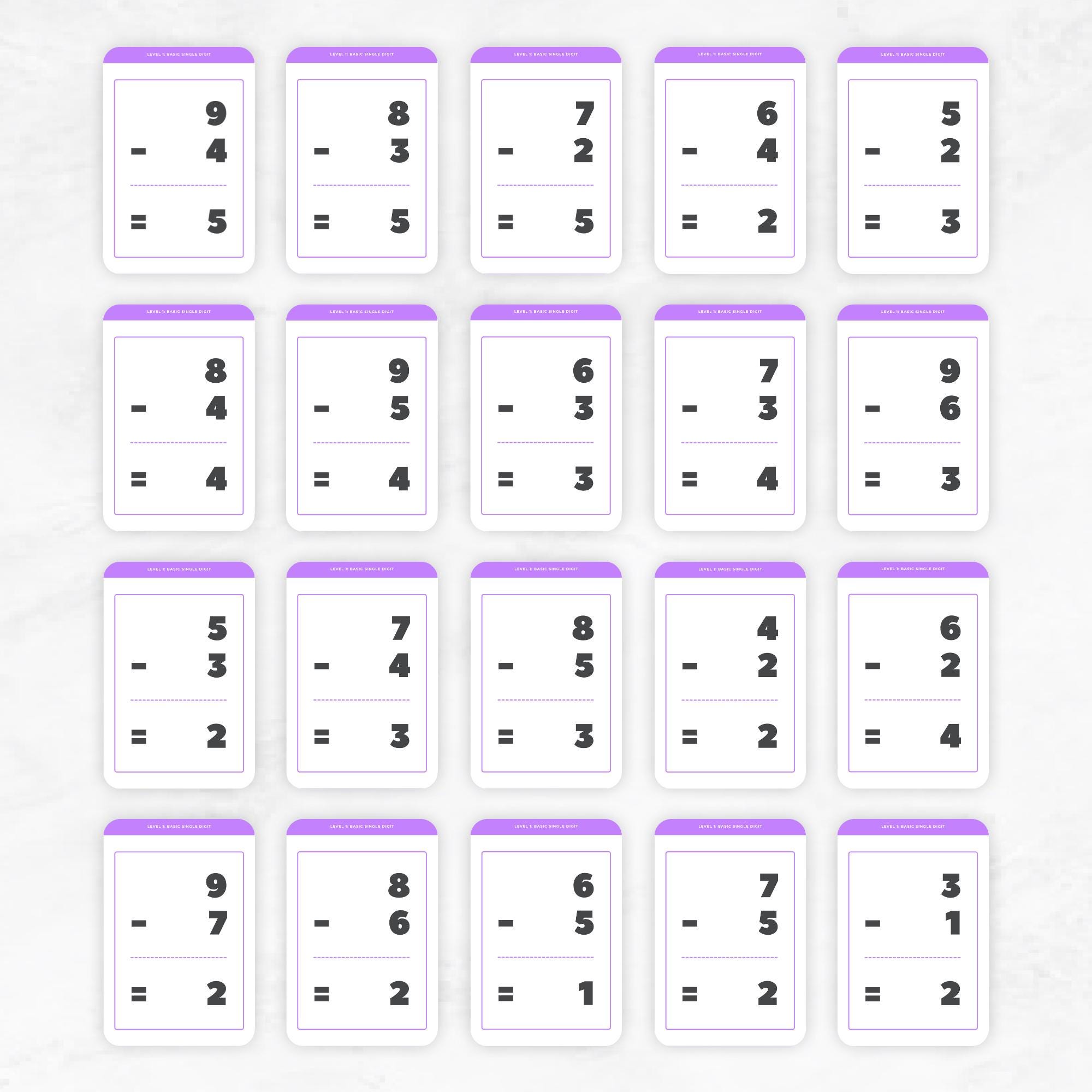 Subtraction Flash Cards Template Printable Math Flash Cards Math ...