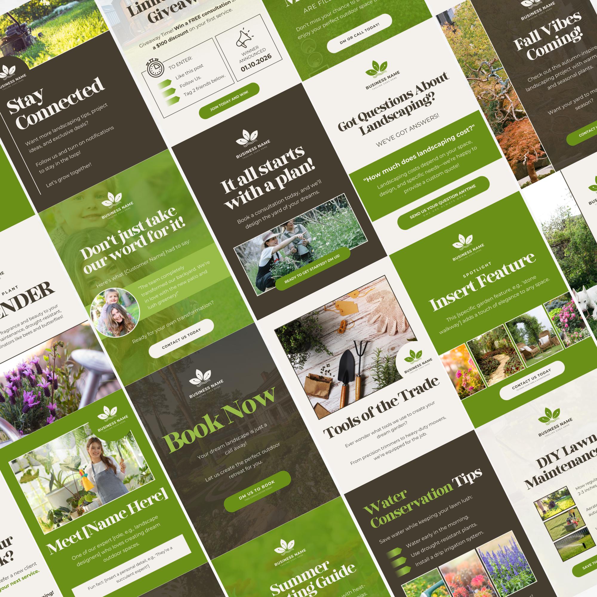 Landscaping Instagram Posts Templates Canva Lawn Care Marketing ...