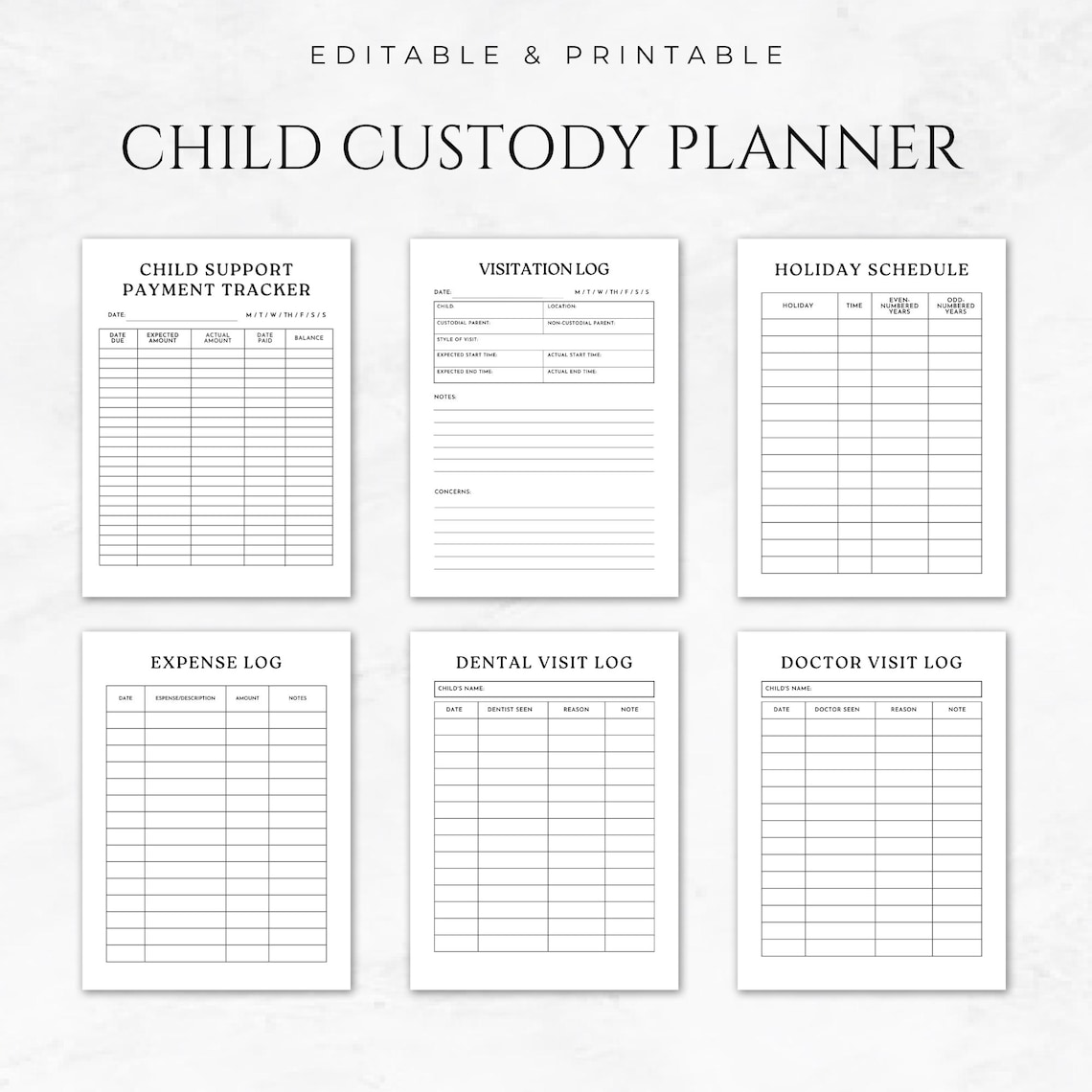 Child Custody Planner Template Printable Divorce Co-parenting Planner ...