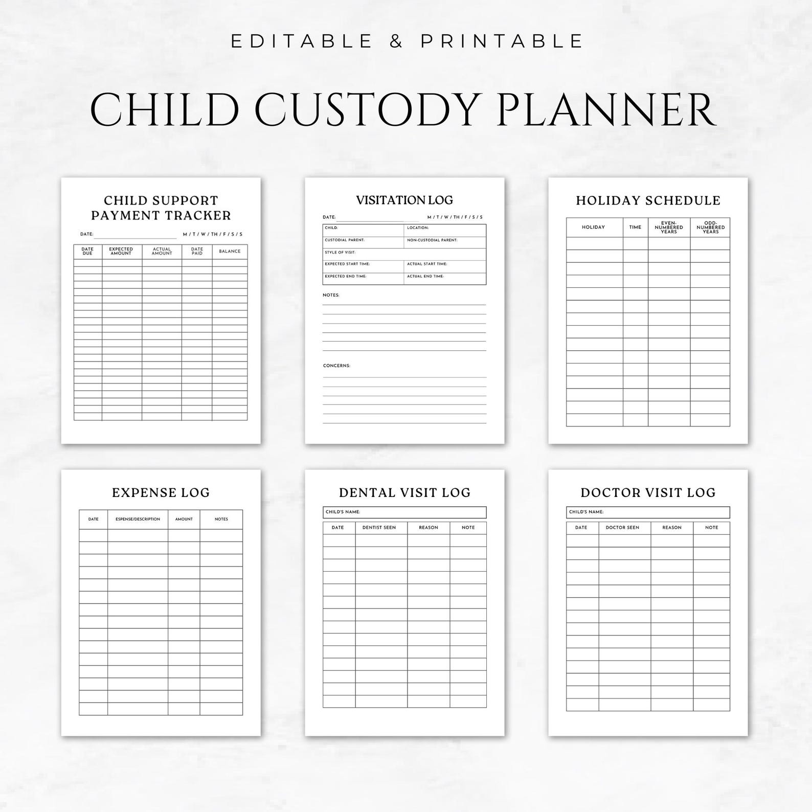 Child Custody Planner Template Printable Divorce Co-parenting Planner ...