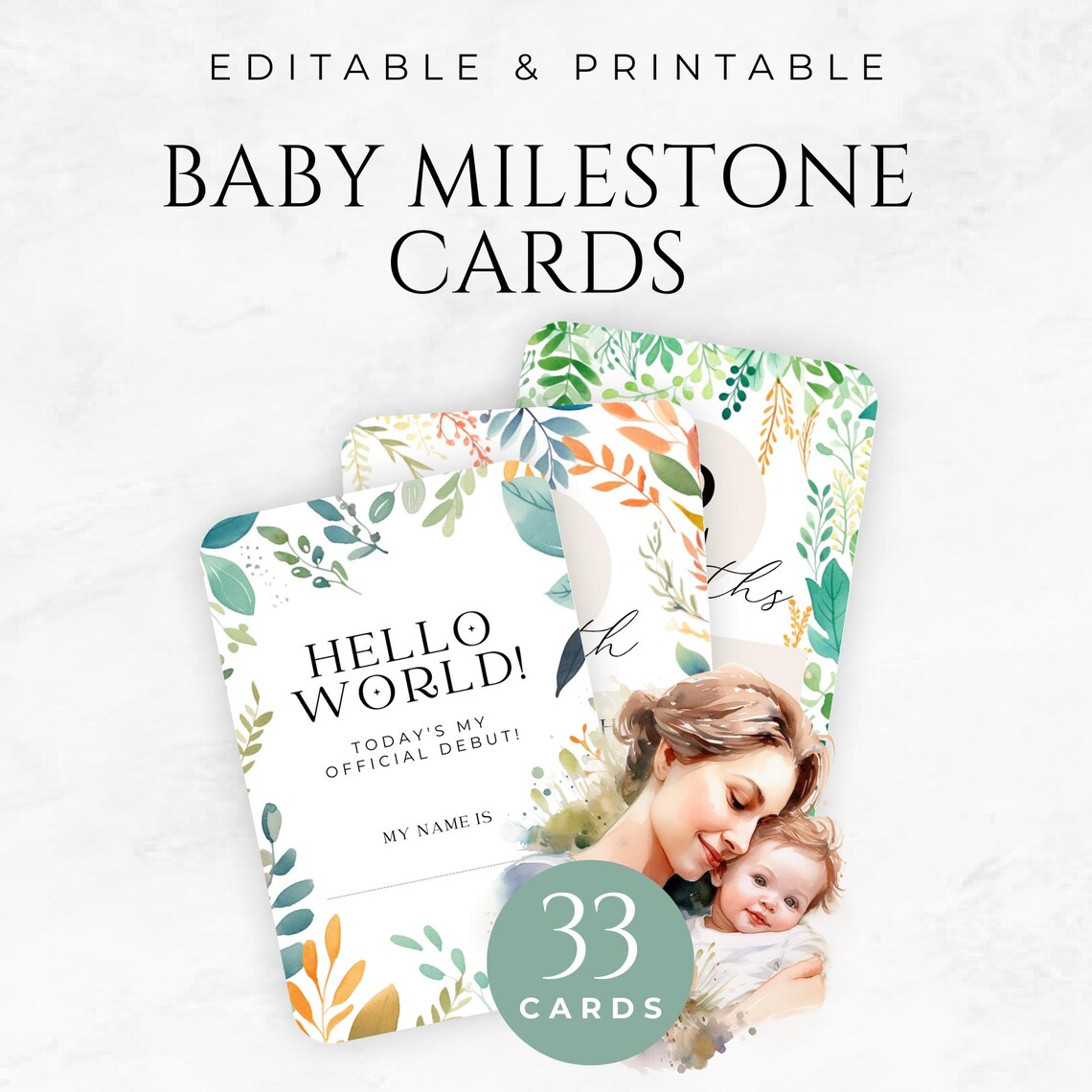 Baby Milestone Cards Editable Baby Milestone Digital Cards Birth ...