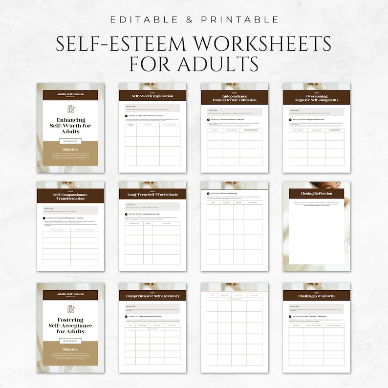 Self-esteem Worksheets for Adults Self-confidence Building Self-care ...