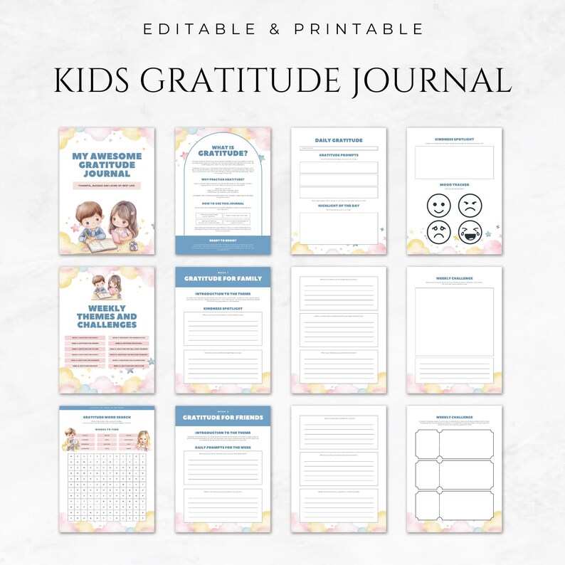 Kids Gratitude Journal Template Printable Children’s Mindfulness ...