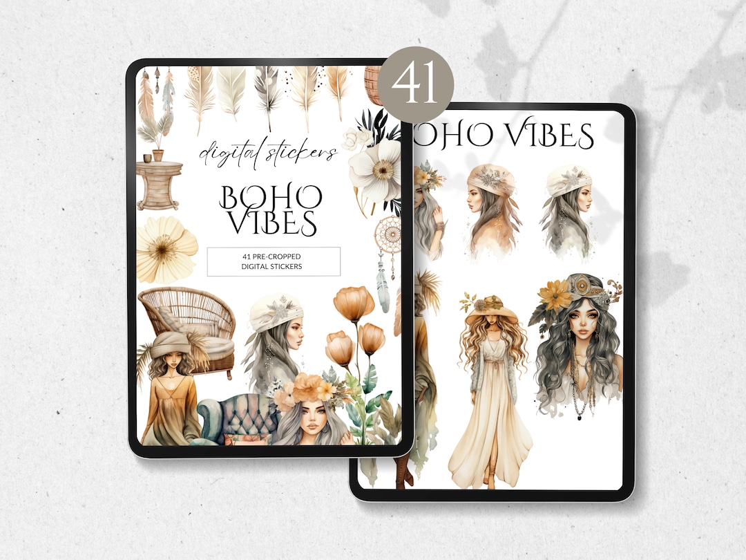 Boho Digital Stickers Aesthetic Digital Stickers Neutral Boho Stickers ...