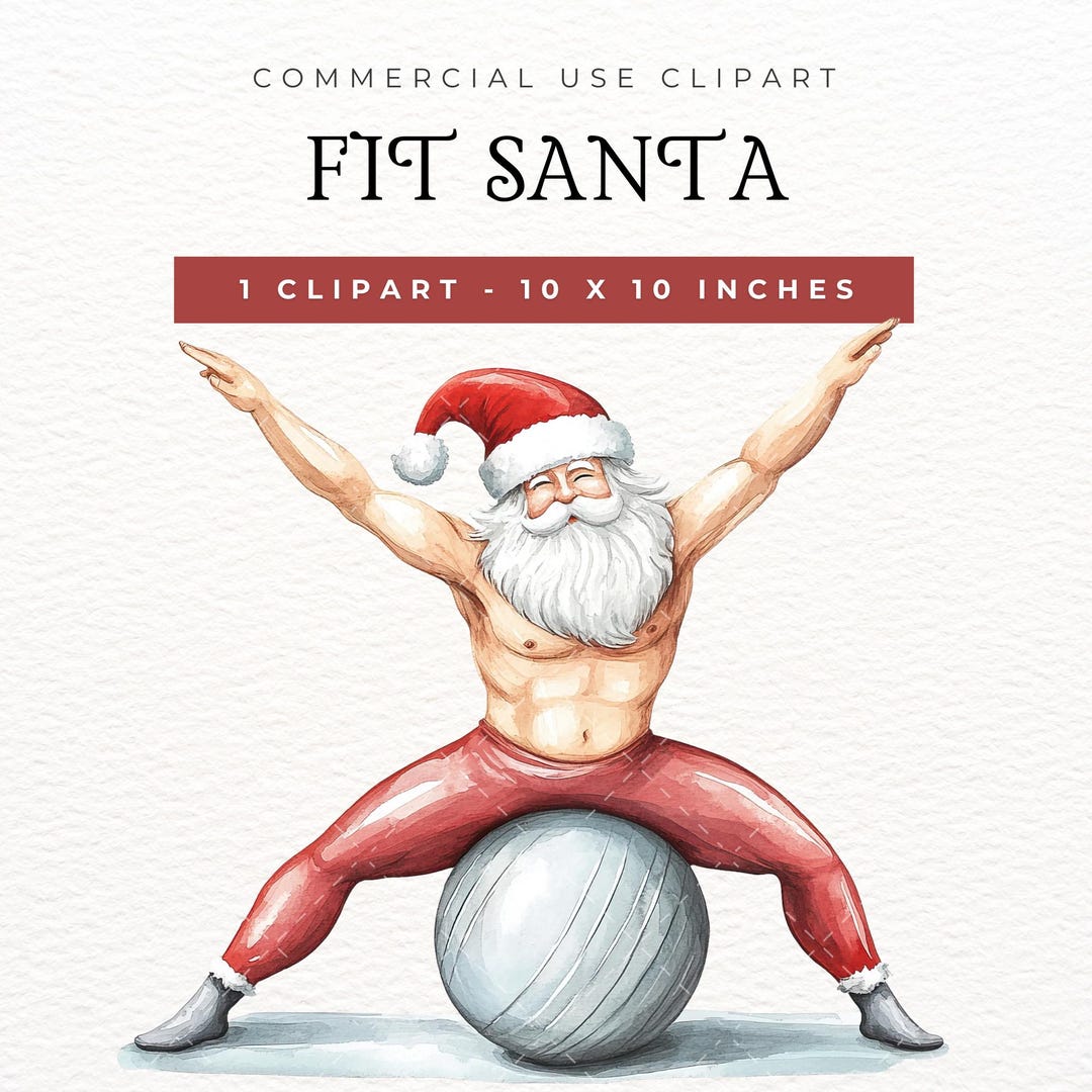 Fit Santa Claus Clipart Muscular Santa on Yoga Ball Fitness Santa ...