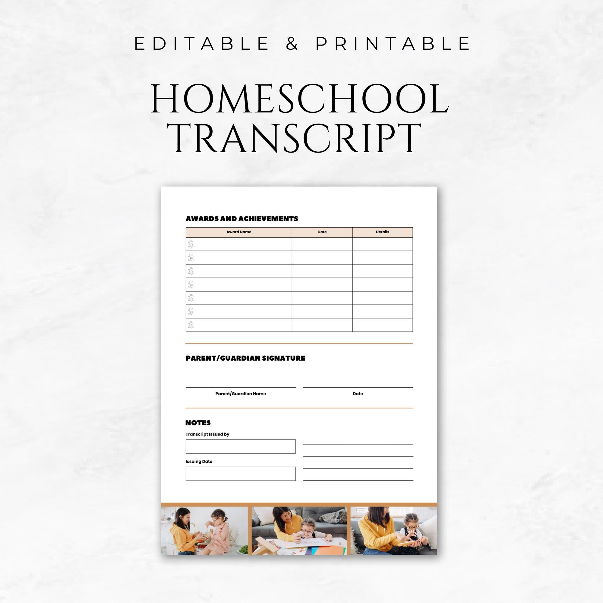 Printable Homeschool Transcript Template: Editable High School Records ...
