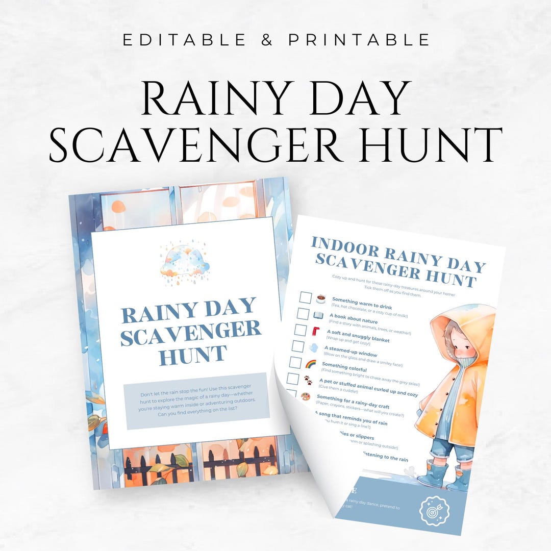 Rainy Day Scavenger Hunt Template Printable Indoor Kids Scavenger Hunt ...