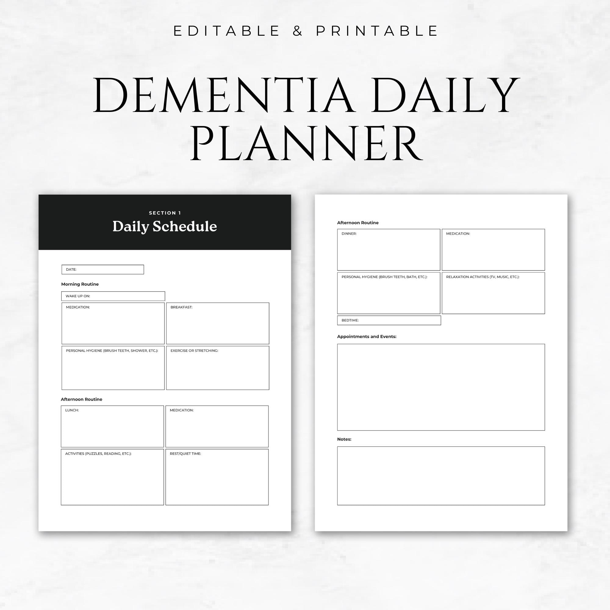 Dementia Daily Planner Template Printable Dementia Activities Planner ...