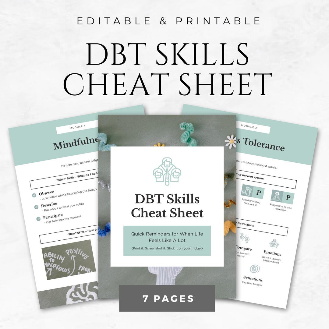 DBT Skills Cheat Sheet Canva Template: Editable Therapy Handout (PDF ...