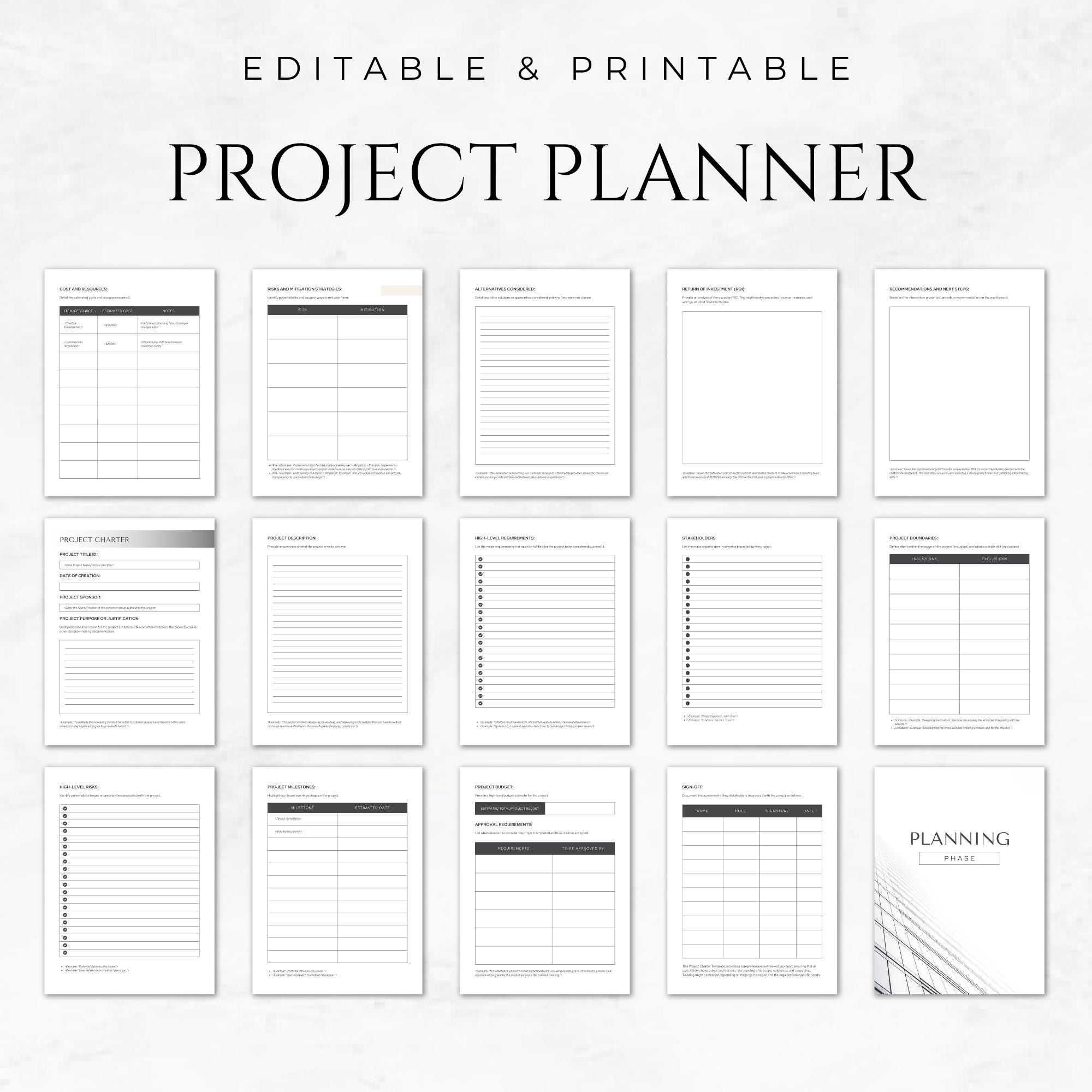 Project Planner Template Printable Project Management Template Project ...