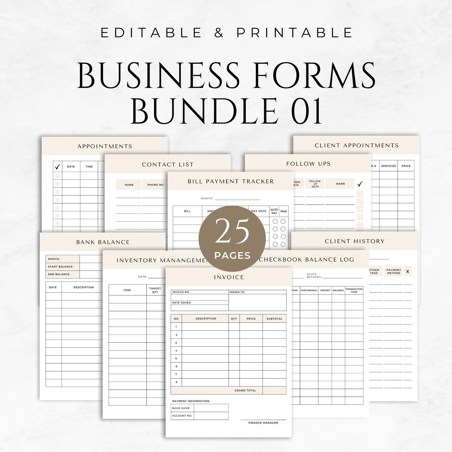 Business Forms Bundle Templates Printable Invoice Templates Financial ...