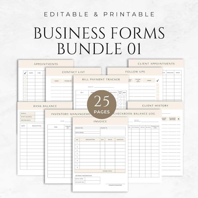 Business Forms Bundle Templates Printable Invoice Templates Financial ...