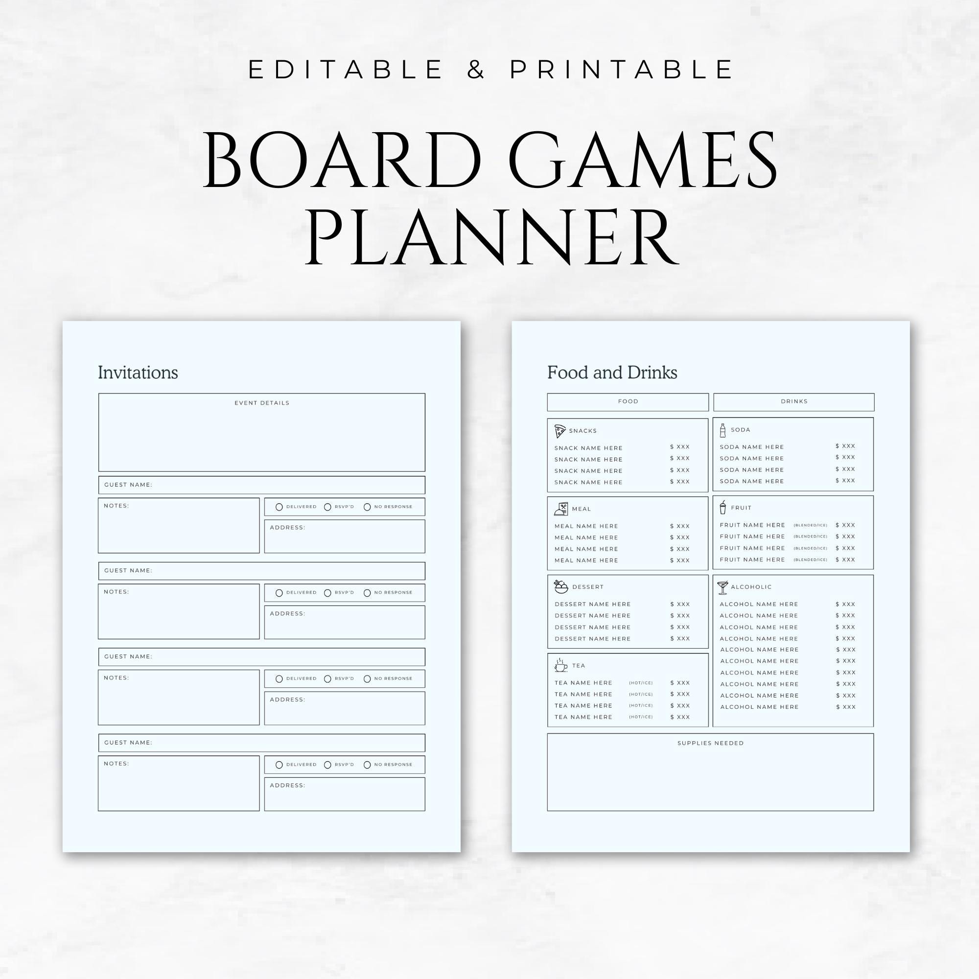 Board Game Night Planner Template Printable Board Game Tracker Board ...