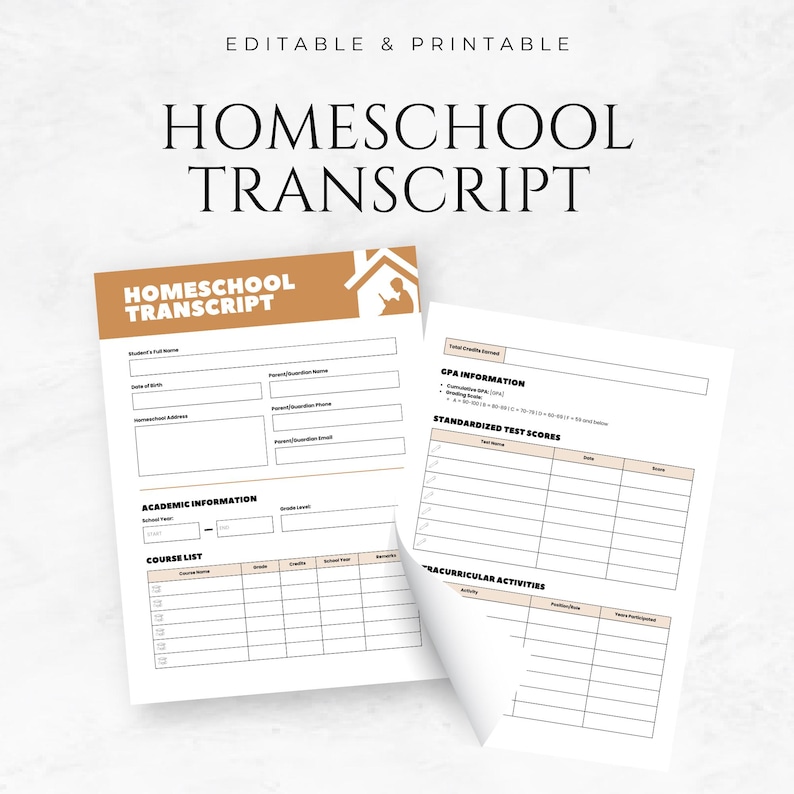 Printable Homeschool Transcript Template: Editable High School Records ...