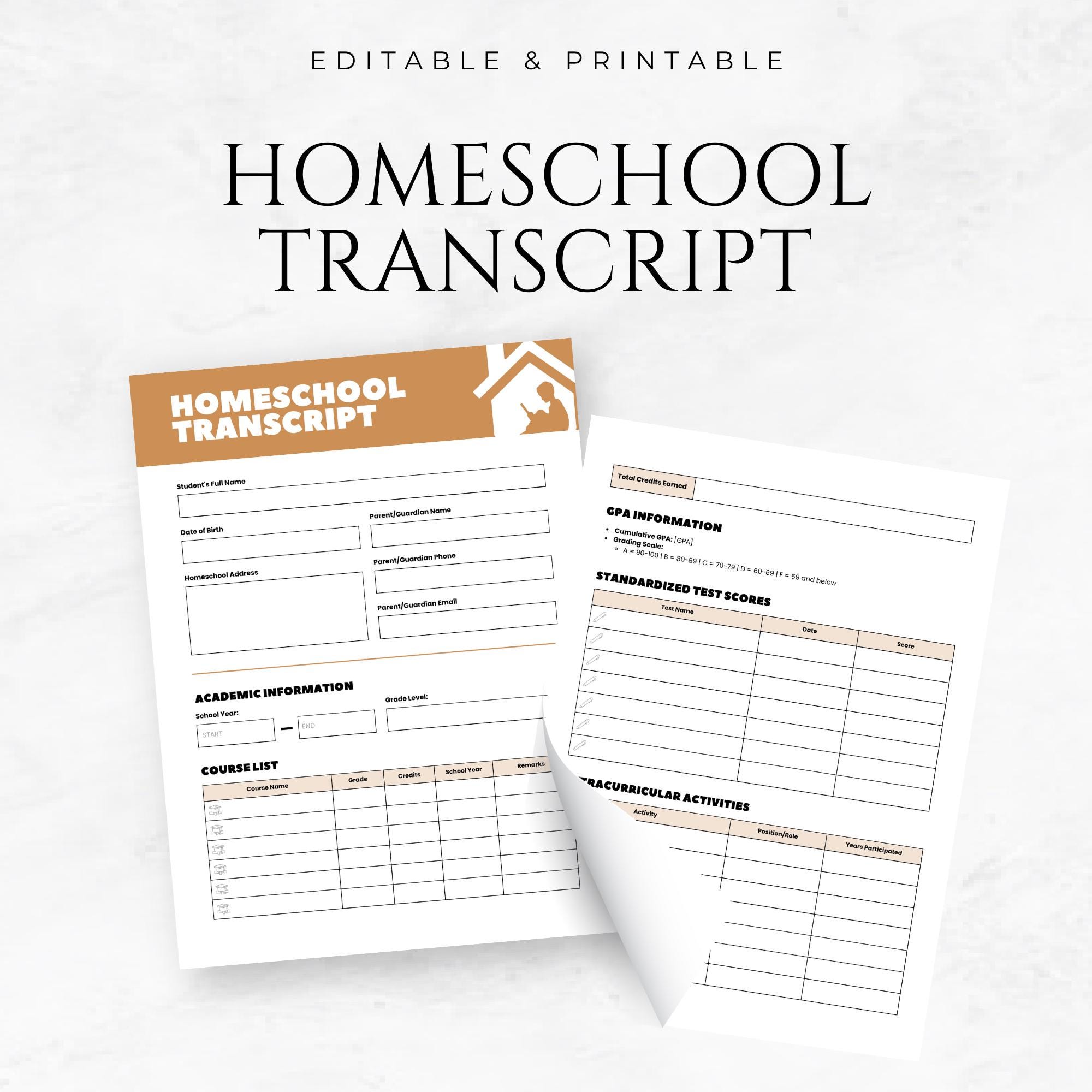 Printable Homeschool Transcript Template: Editable High School Records ...
