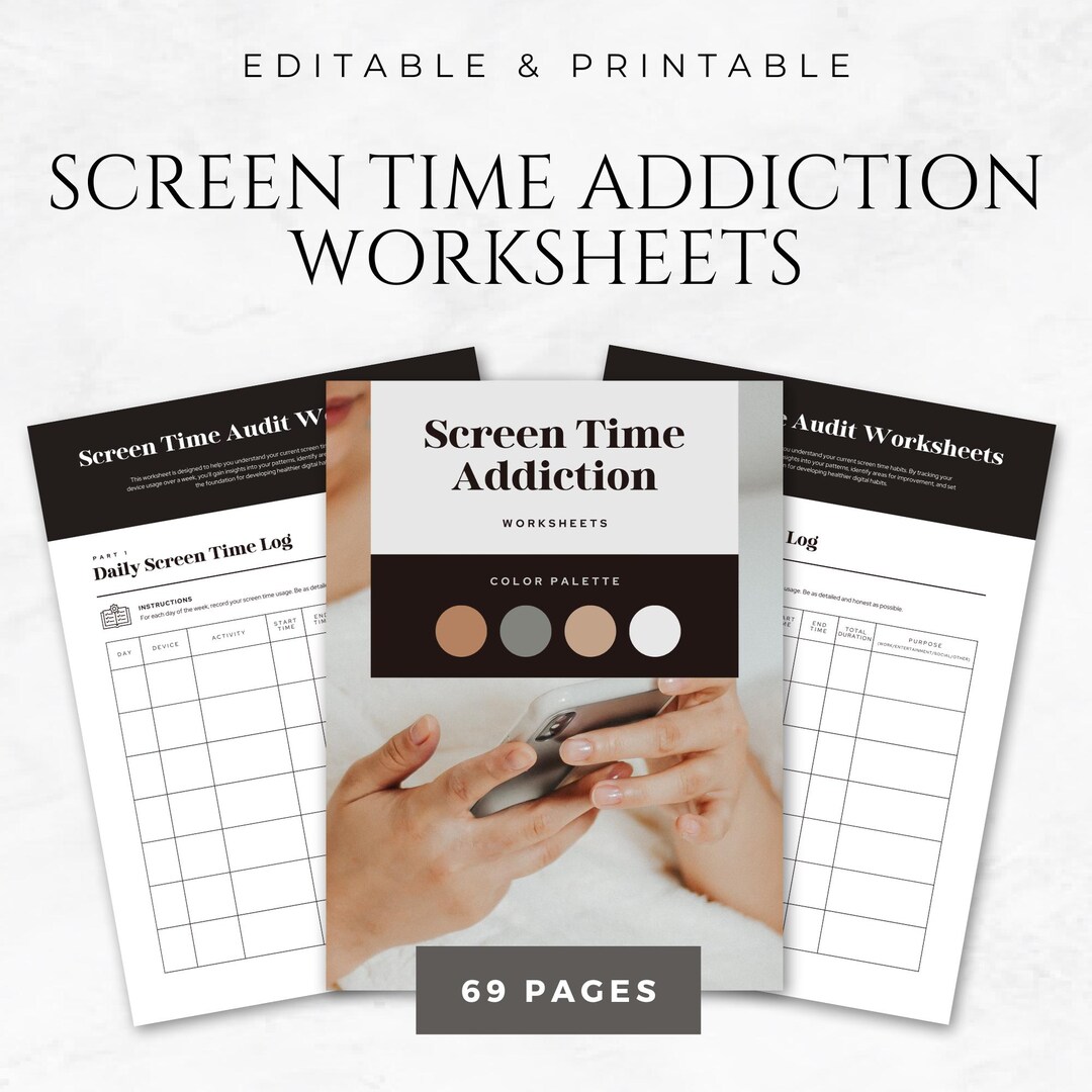 Screen Time Addiction Worksheets Template Screen Time Tracker Digital ...