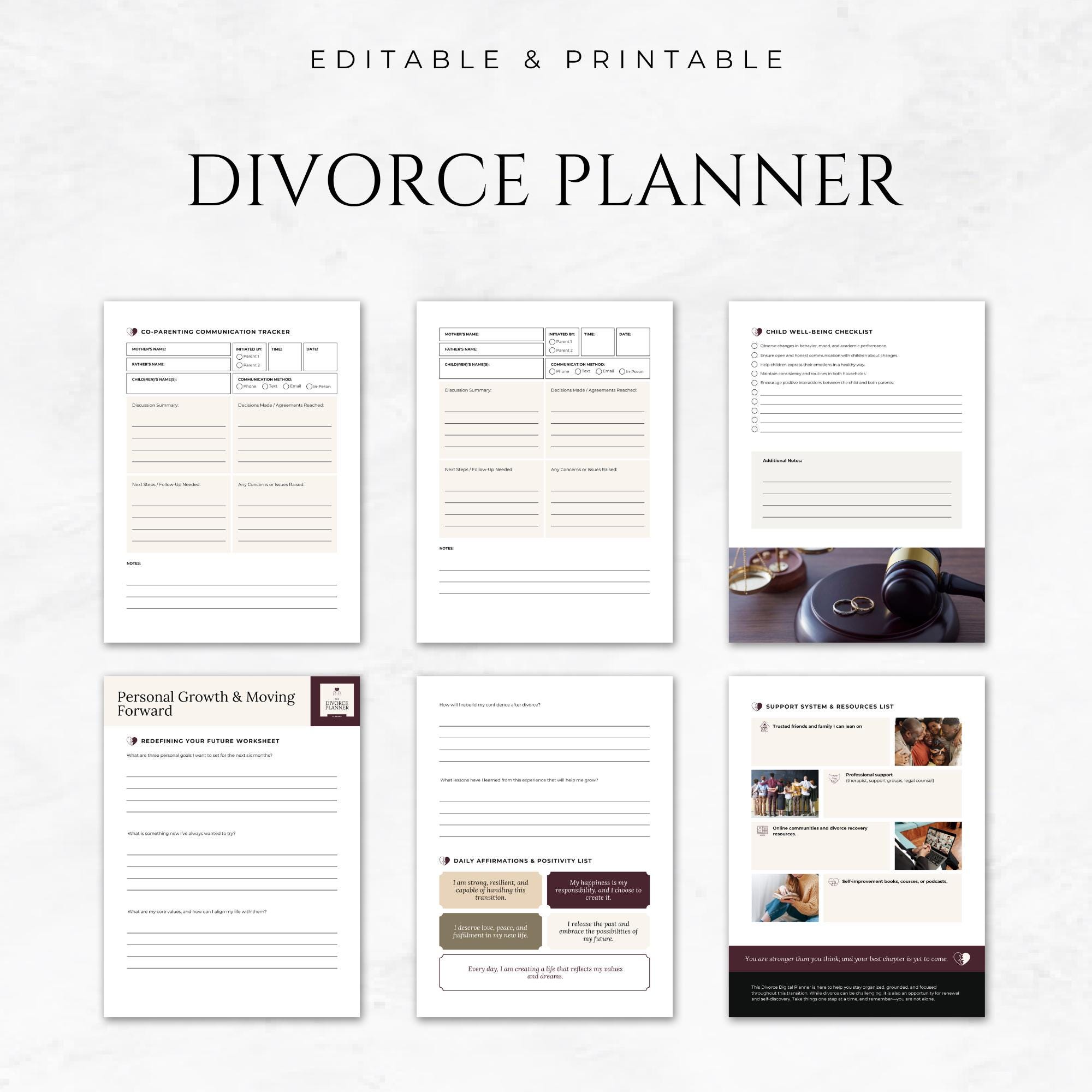 Divorce Planner Templates Printable Divorce Journal Divorce Organizer ...