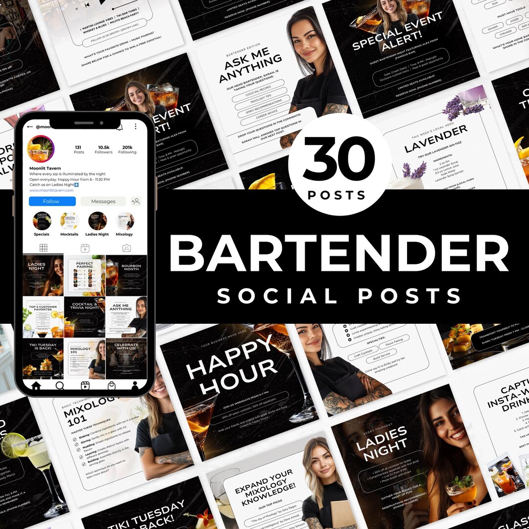 Bartender Social Media Posts Bar Instagram Templates Mixologist Social ...