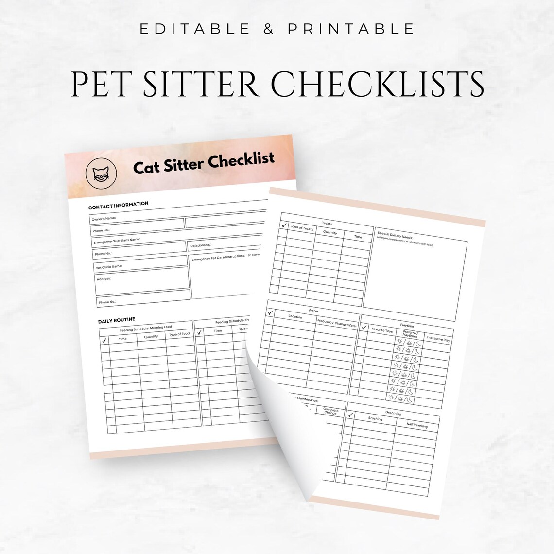 Pet Sitter Checklists Template Printable Dog Sitter Checklist Cat ...