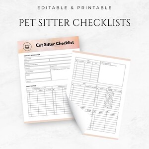 Pet Sitter Checklists Template Printable Dog Sitter Checklist Cat ...