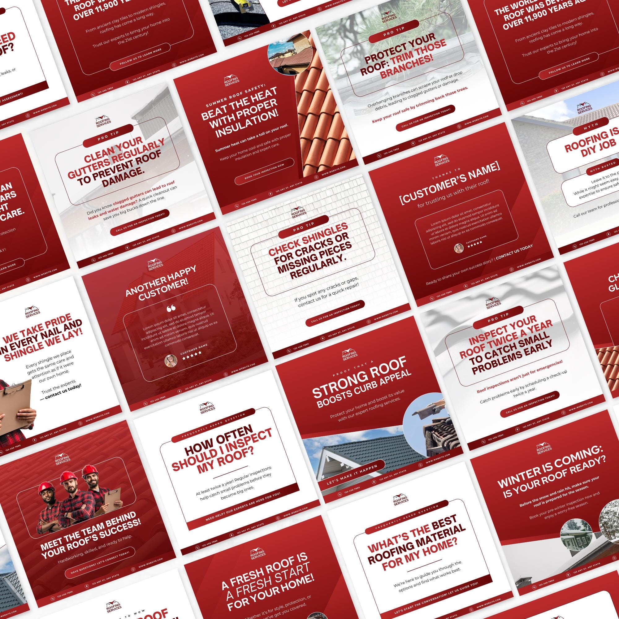 Roofing Business Social Media Posts Templates Roof Repair Marketing ...