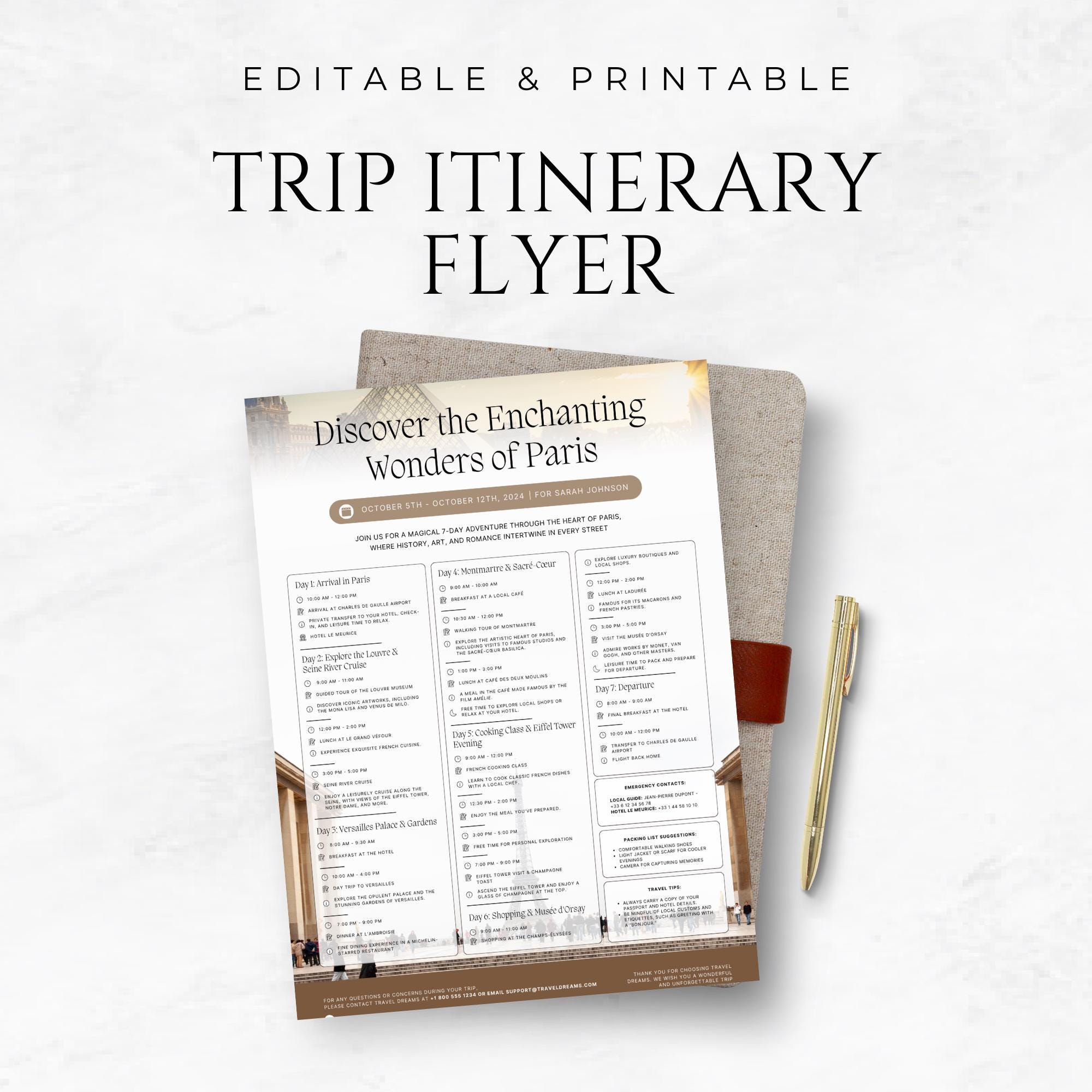 Travel Itinerary Flyer Template Printable Trip Itinerary Flyer Travel ...