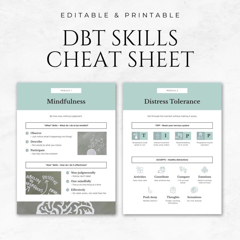 DBT Skills Cheat Sheet Canva Template: Editable Therapy Handout (PDF ...