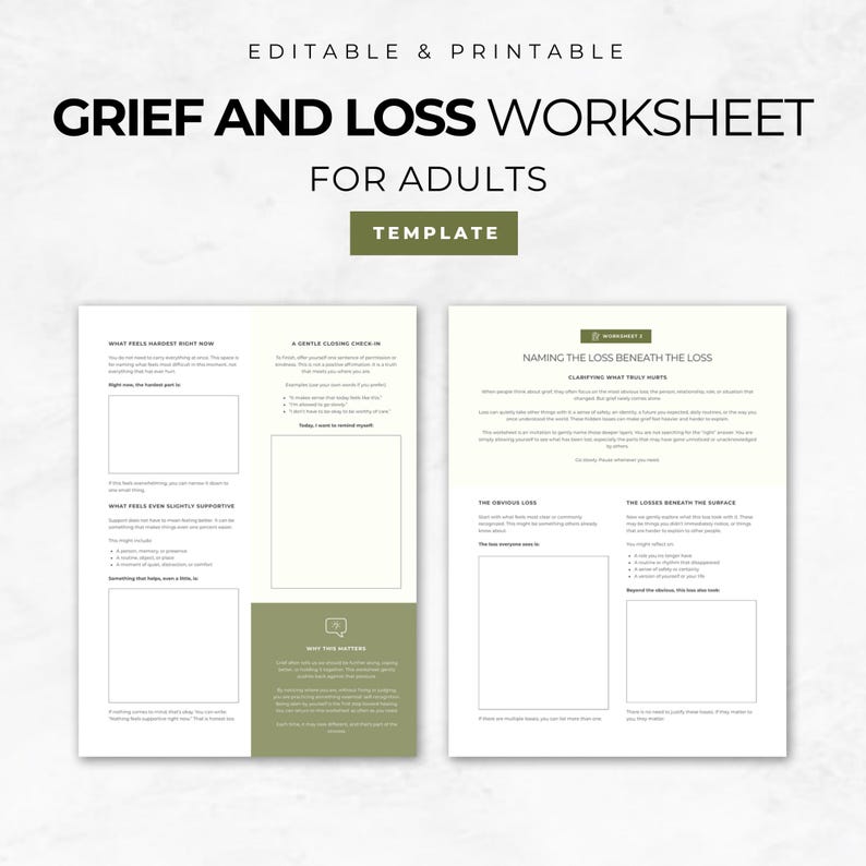 Grief and Loss Worksheet Canva Template, Editable Counseling Reflection ...