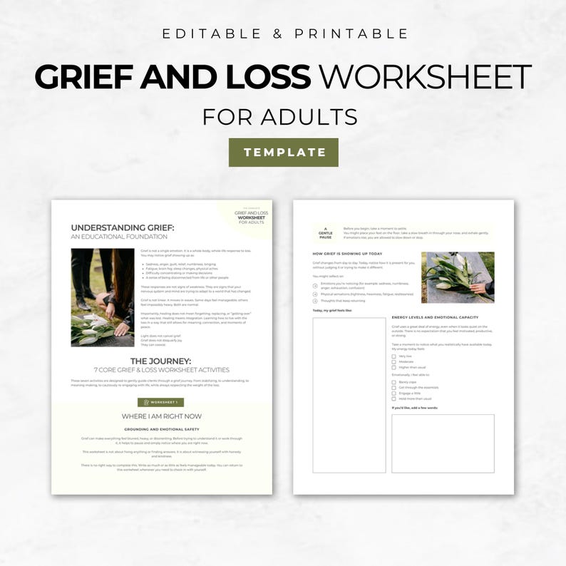 Grief and Loss Worksheet Canva Template, Editable Counseling Reflection ...
