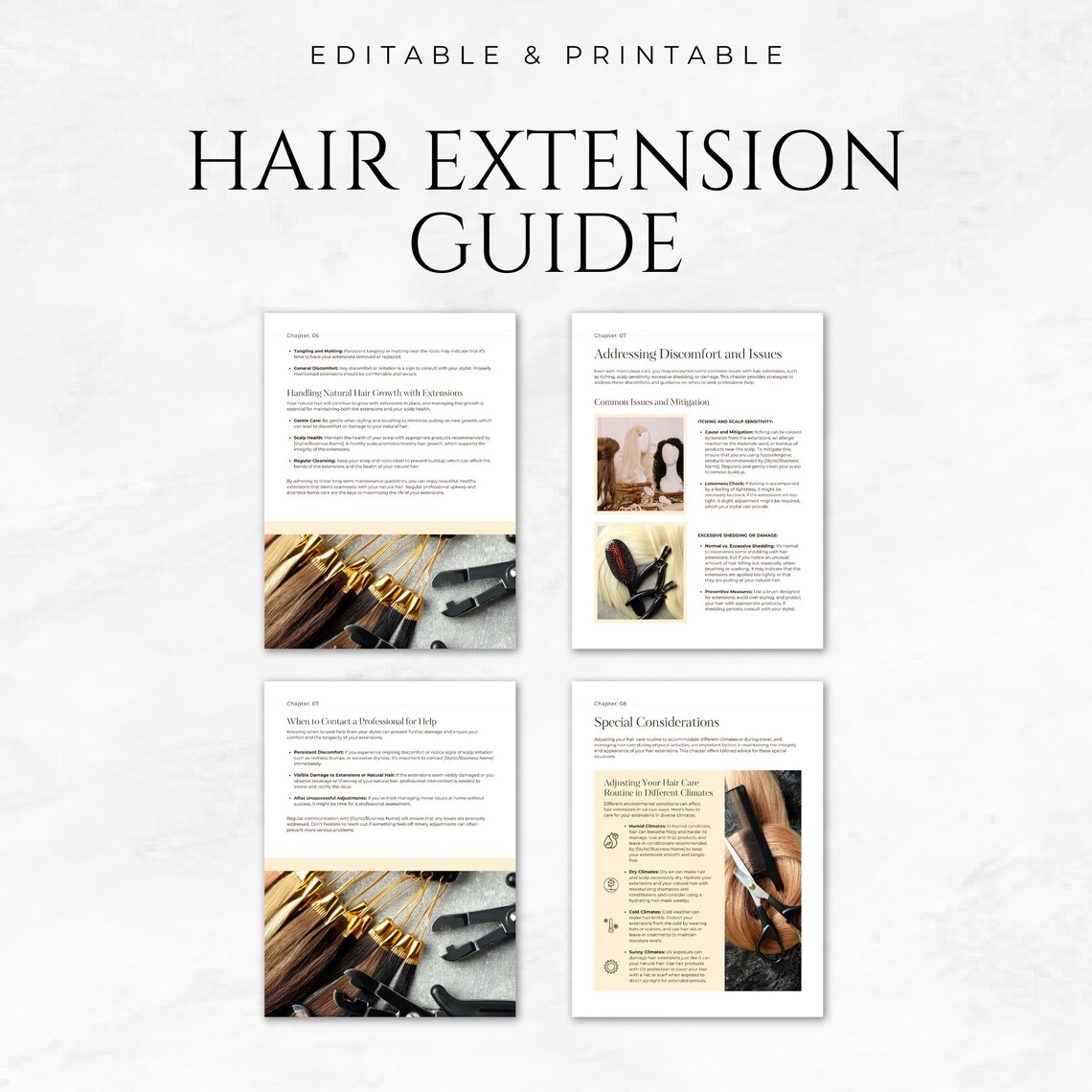 Hair Extension Guide Template Printable Hair Extension Care Guide Hair ...