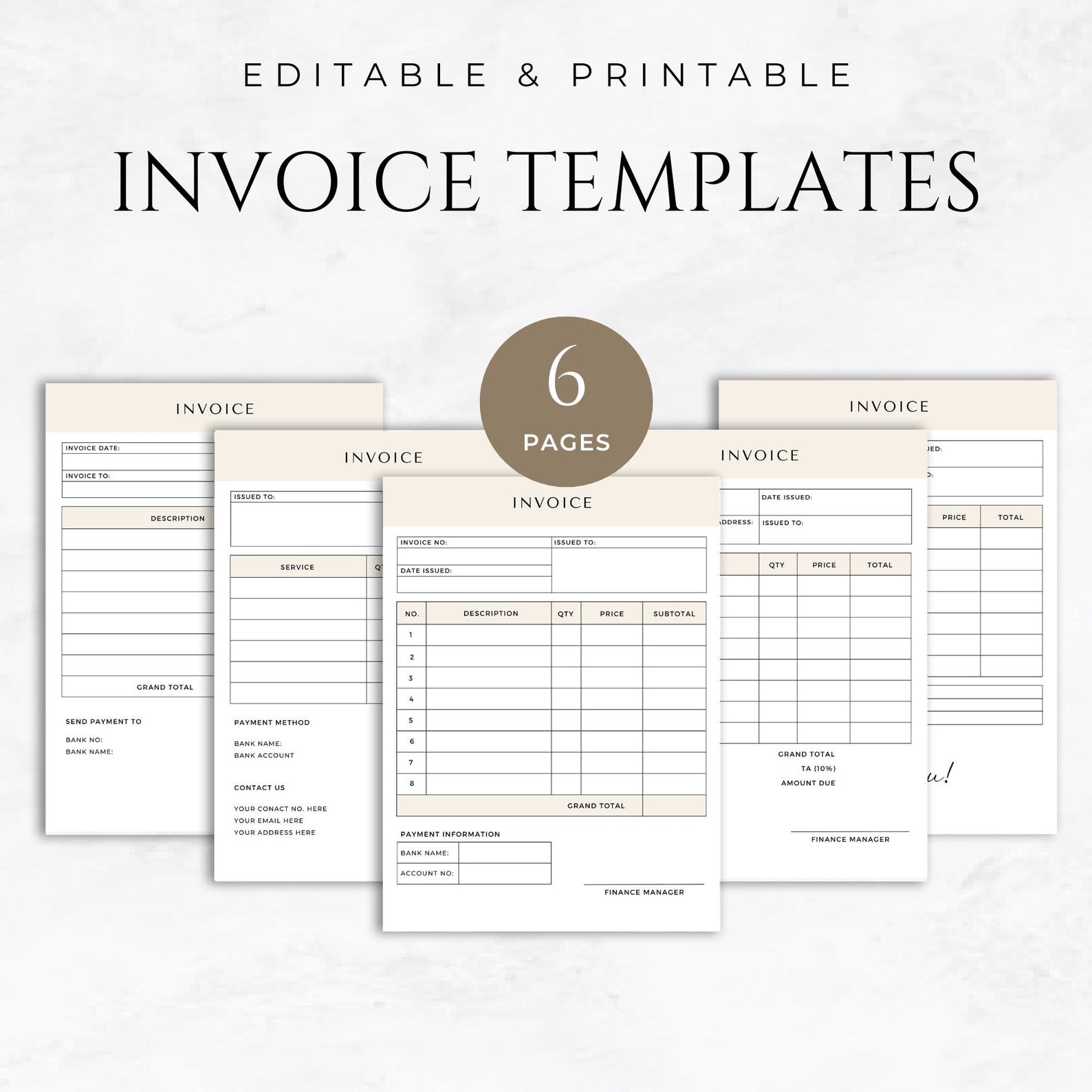 Business Forms Bundle Templates Printable Invoice Templates Financial ...
